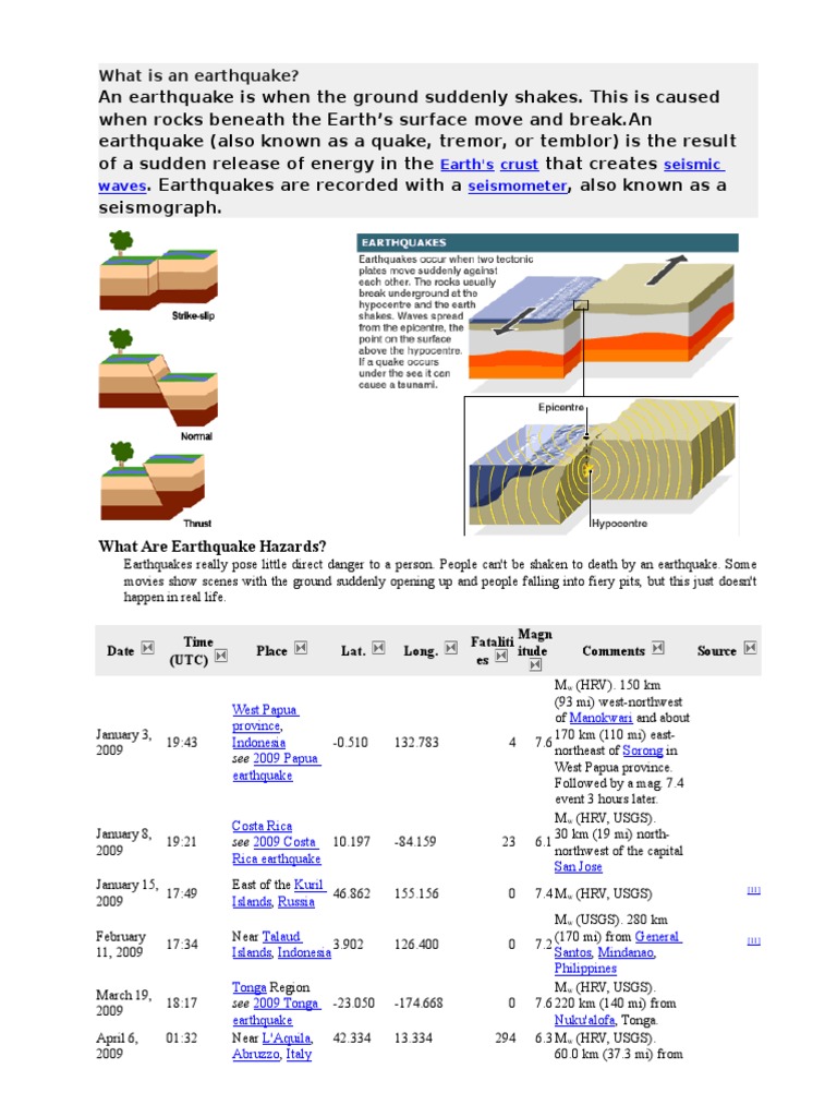 What Is An Earthquake?: Earth's Crust Seismic Waves Seismometer | PDF ...