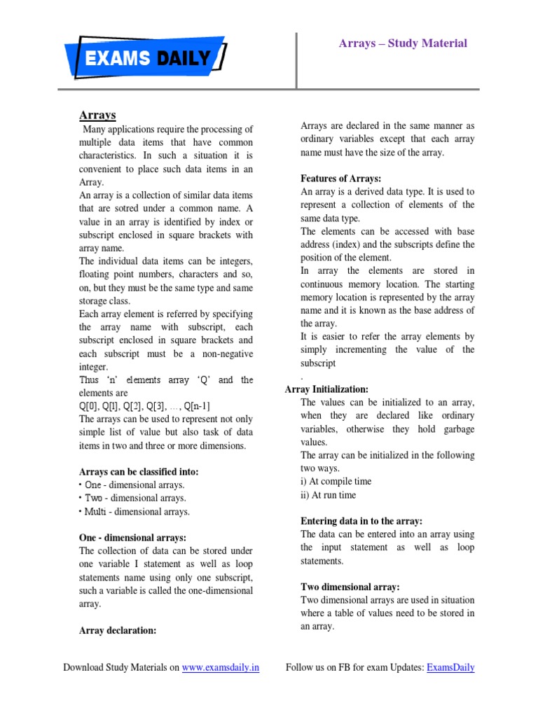 Arrays - Study Material | PDF | Array Data Structure | Data Type