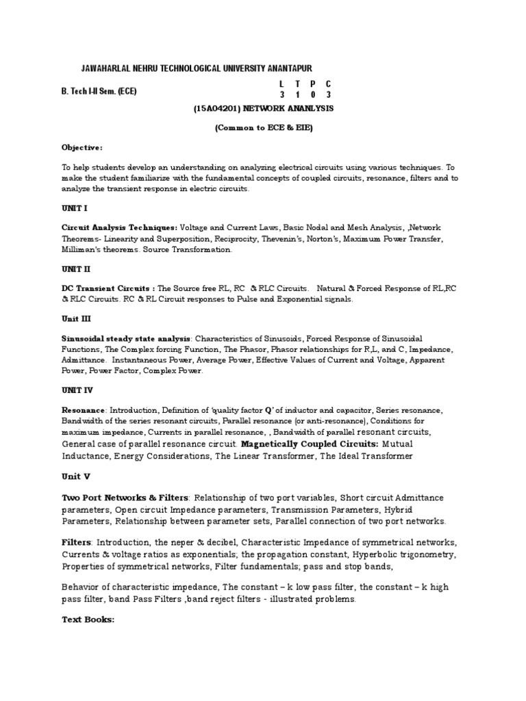 Network Analysis Syllabus | PDF | Electrical Network | Electrical Impedance