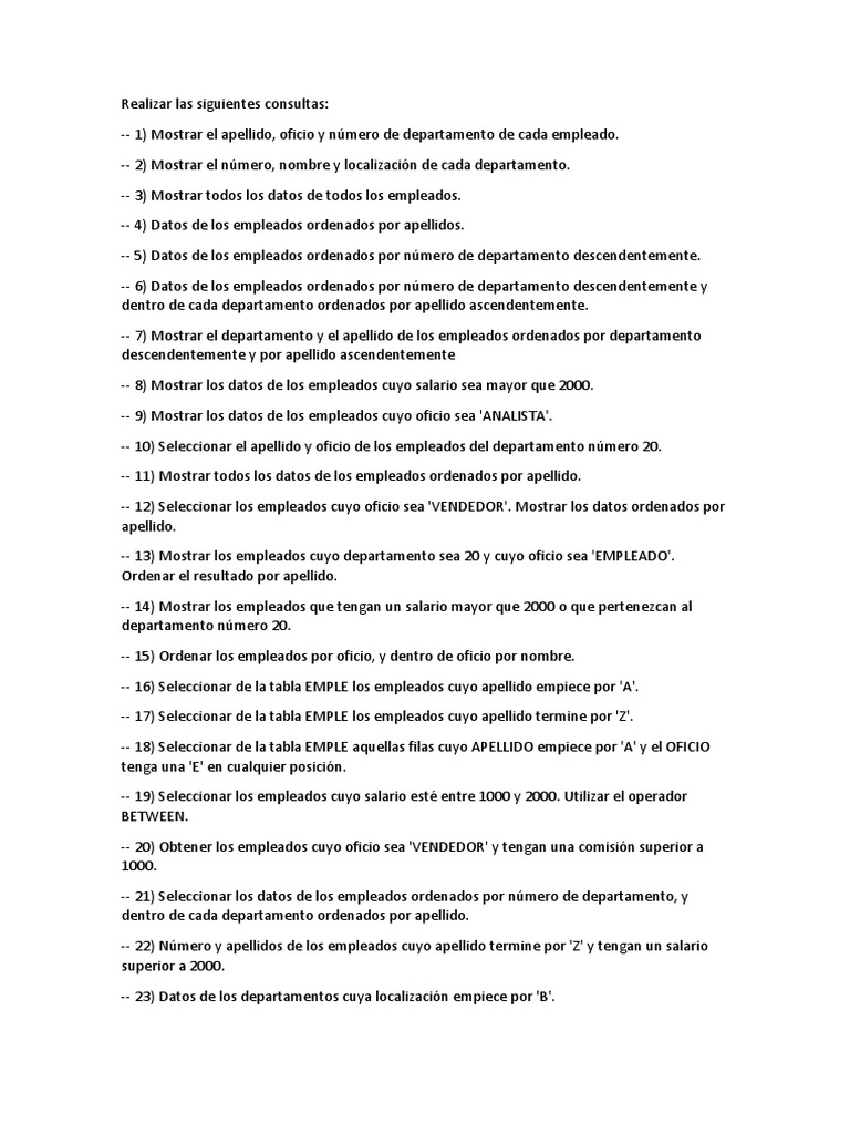 Consultas SQL para Gestión de Empleados | PDF | Tabla (base de datos) | SQL