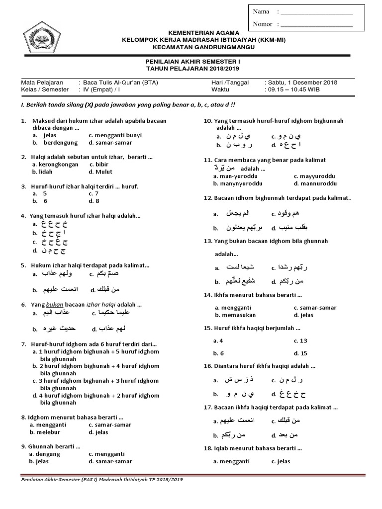 Soal BTQ Milatu Kelas IV | PDF