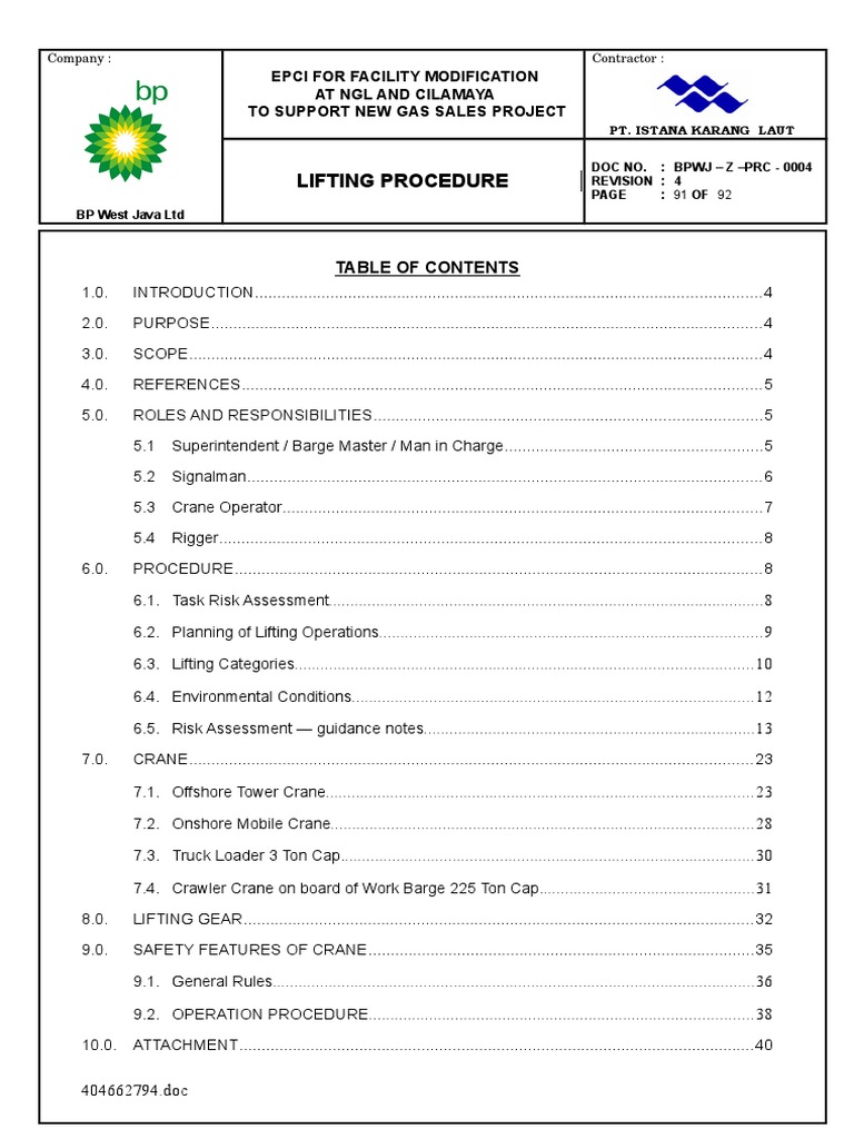 Lifting Procedure for Gas Sales Project | PDF | Nature | Business