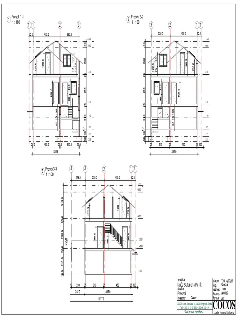 1: 100 1 Presek 1-1 1: 100 2 Presek 2-2: Sva Prava Zadržana | PDF