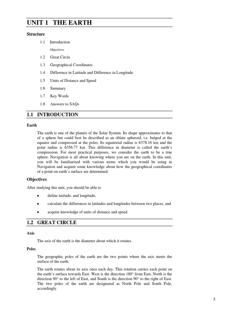 Unit 1 The Earth: Structure | PDF | Latitude | Longitude