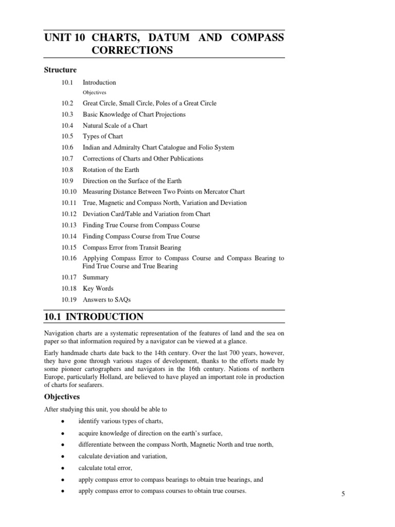Unit 10 Charts, Datum and Compass Corrections: Structure | PDF ...