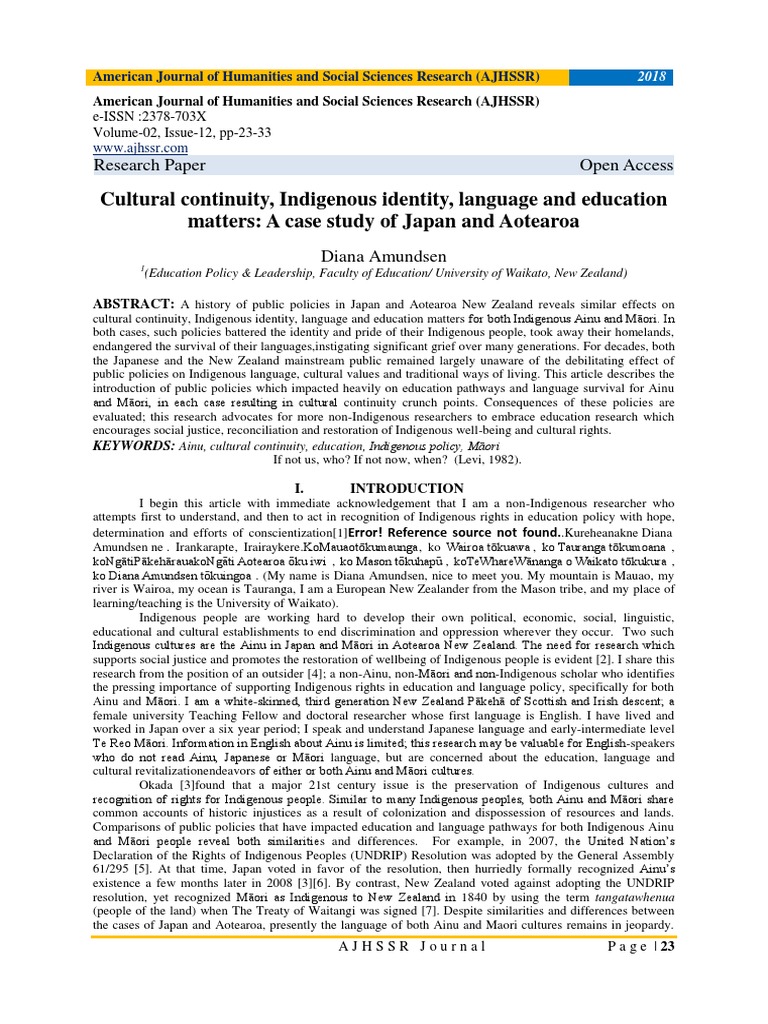 Cultural Continuity, Indigenous Identity, Language and Education ...