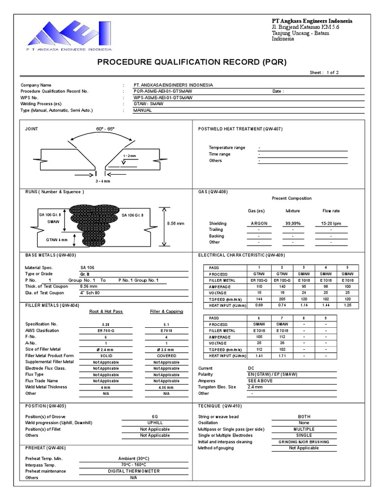 Procedure Qualification Record (Pqr): Jl. Brigjend Katamso KM 5.6 ...