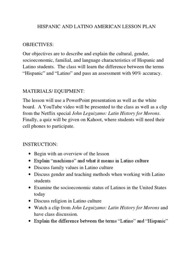 Hispanic & Latino Cultural Lesson Plan | PDF | Foreign Language Studies
