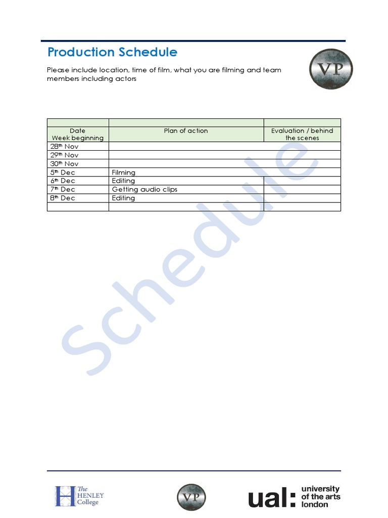 Film Production Schedule Overview | PDF