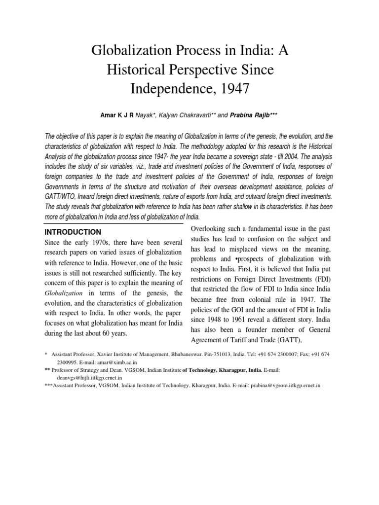 Understanding Globalization in India: A Historical Analysis of India's ...