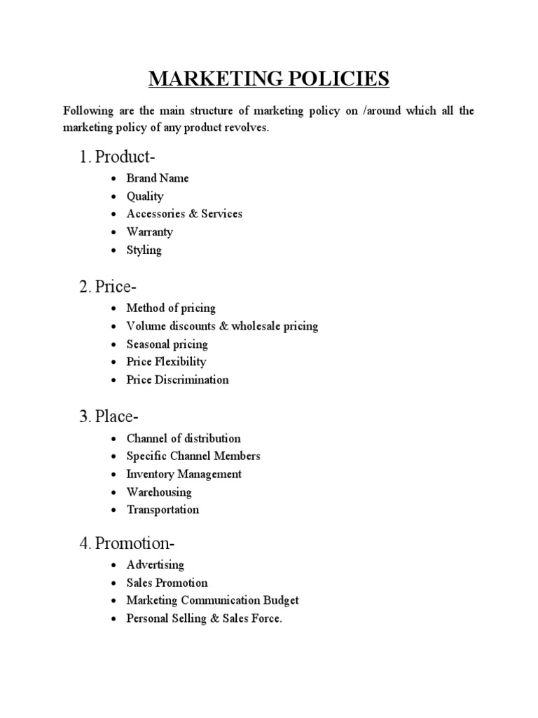 Marketing Policies | PDF