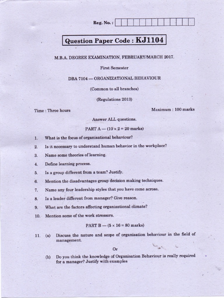 BA Organizational Behaviour Question Papers PDF | PDF