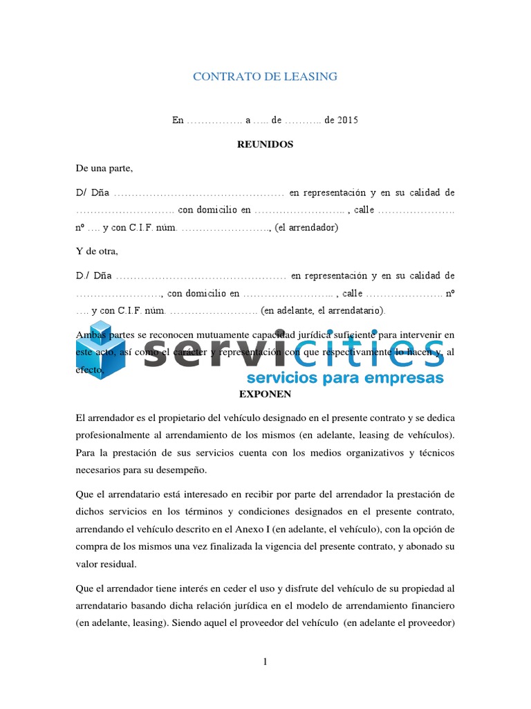 Contrato de Leasing | PDF | Arrendamiento | Propiedad