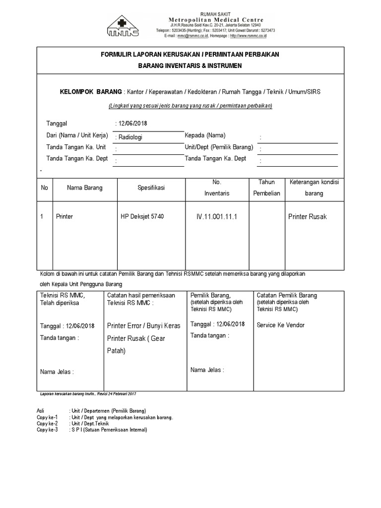 Contoh Surat Perbaikan Inventaris | PDF