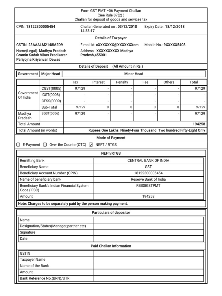 GST Challan | PDF | Cheque | Financial Technology