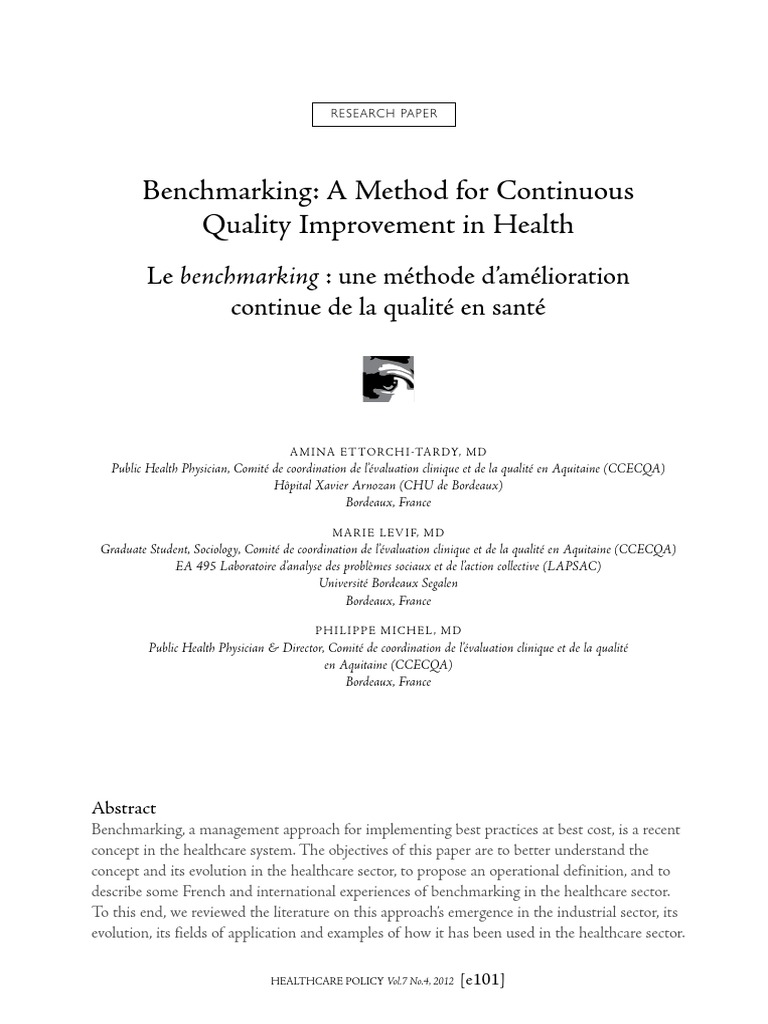 Benchmarking: A Method For Continuous Quality Improvement in Health ...