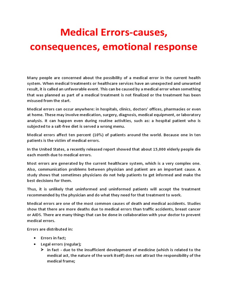 Medical Errors-Causes Consequences Emotional Response | PDF | Medical ...