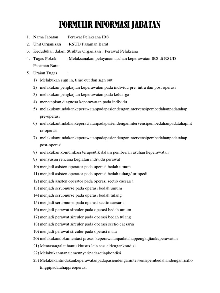 Contoh Anjab Perawat | PDF