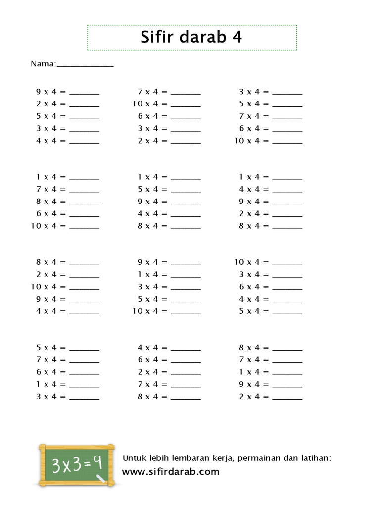 Lembaran Kerja Sifir Darab 4 ws4 | PDF