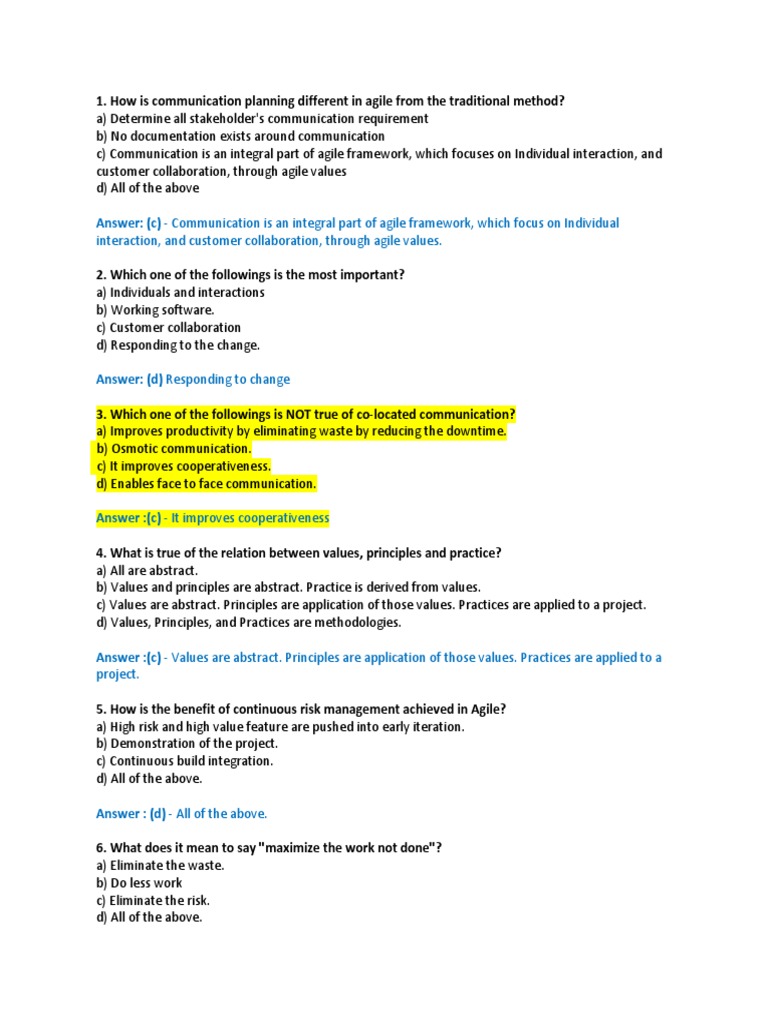 Agile Assessment Answer Key | Download Free PDF | Scrum (Software ...