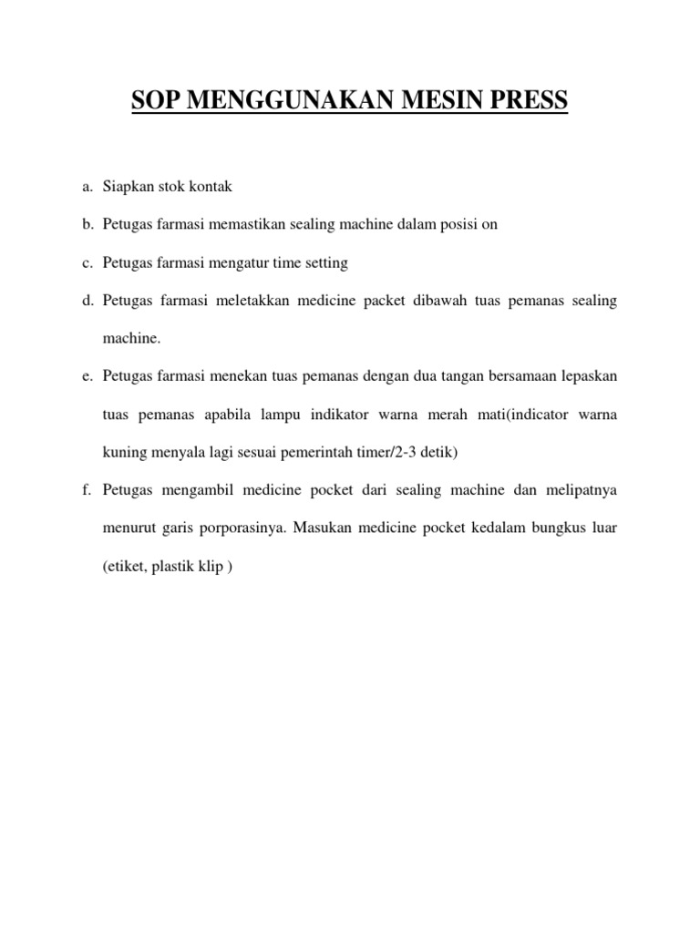 SOP Penggunaan Mesin Press Farmasi | PDF