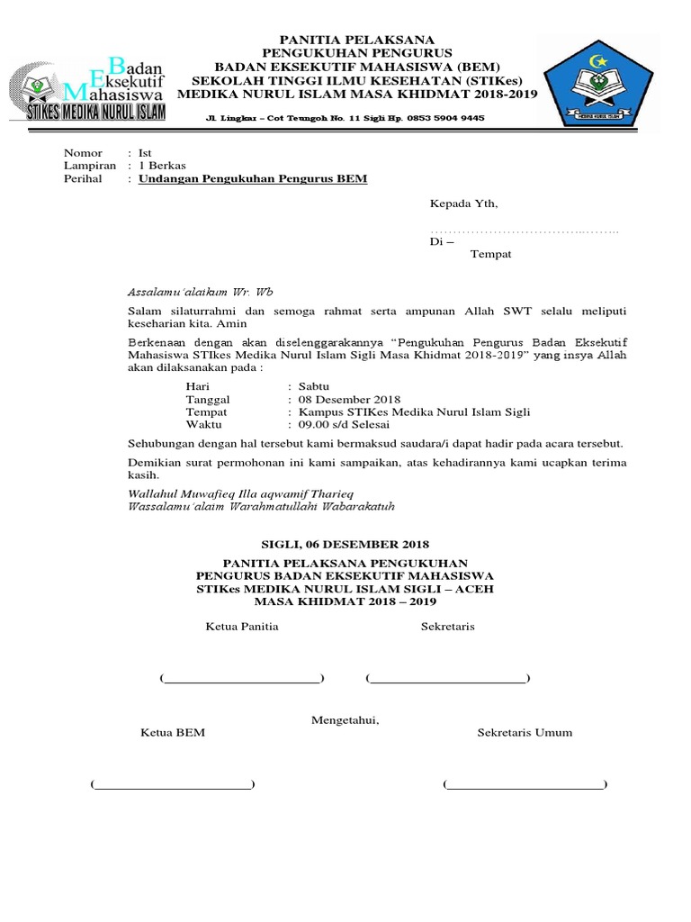 Surat Undangan Pelantikan Bem | PDF