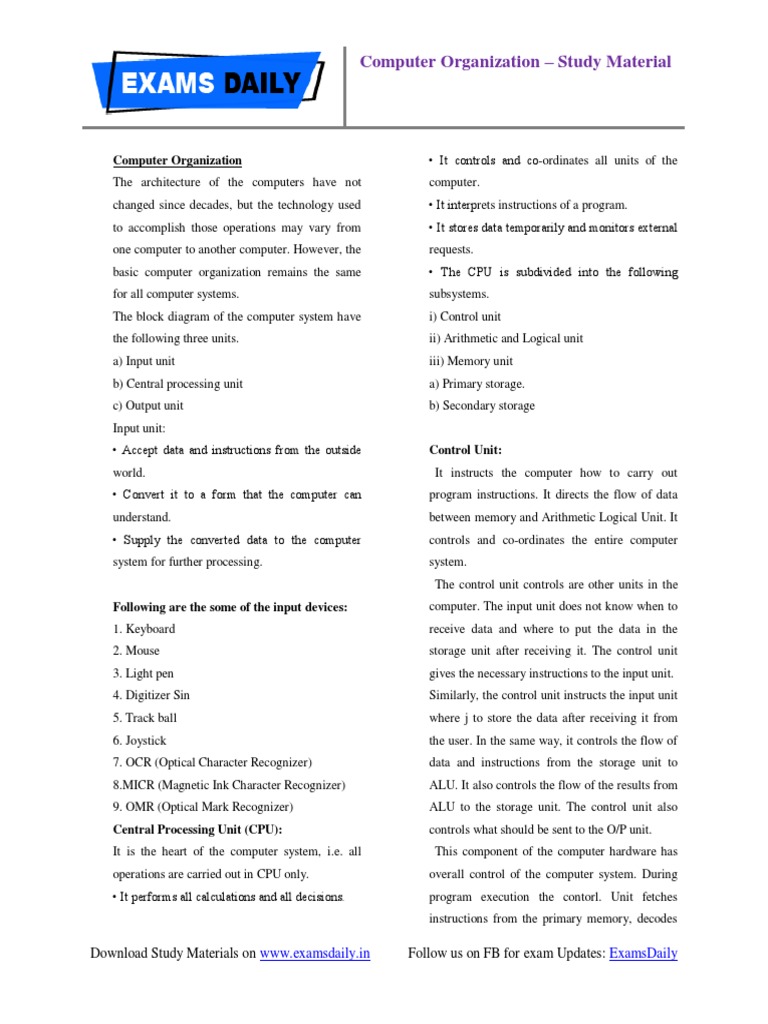 Computer Organization - Study Material | Download Free PDF | Computer Data Storage | Input/Output