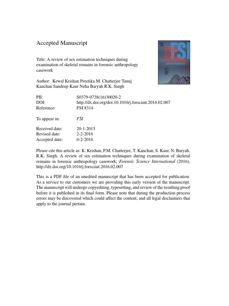 Review Sex Estimation Pdf Morphometrics Artificial Neural Network