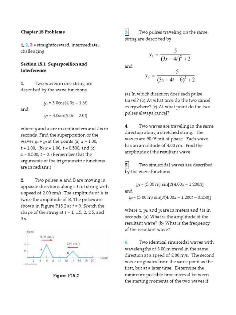 Chapter 18 Problems 1,, Straightforward, Intermediate,: 5 3x 4t 2 5 3x 4t 6 2 | PDF | Waves ...