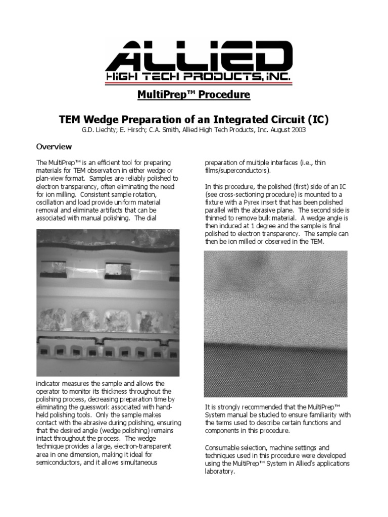 Multiprep™ Procedure Tem Wedge Preparation of An Integrated Circuit (Ic ...