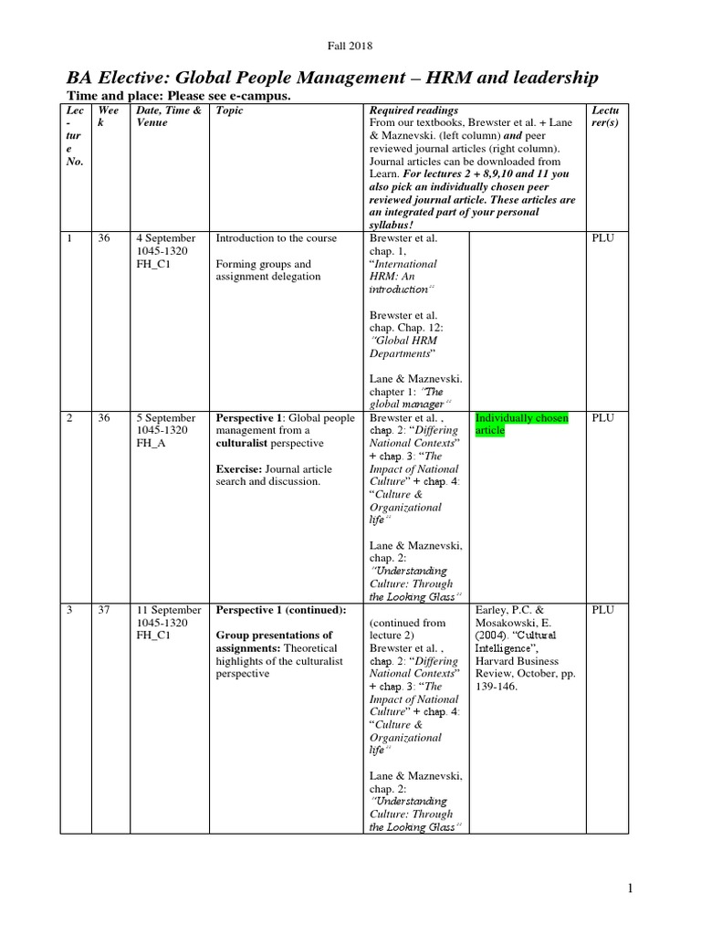 Global People Management Course Syllabus | PDF | Academic Journal ...
