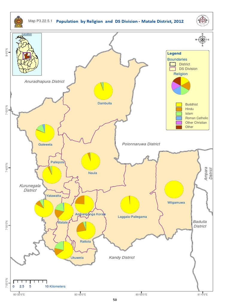Map P3.22.5.1 Matale - Populat Ion by Religion by DS | PDF
