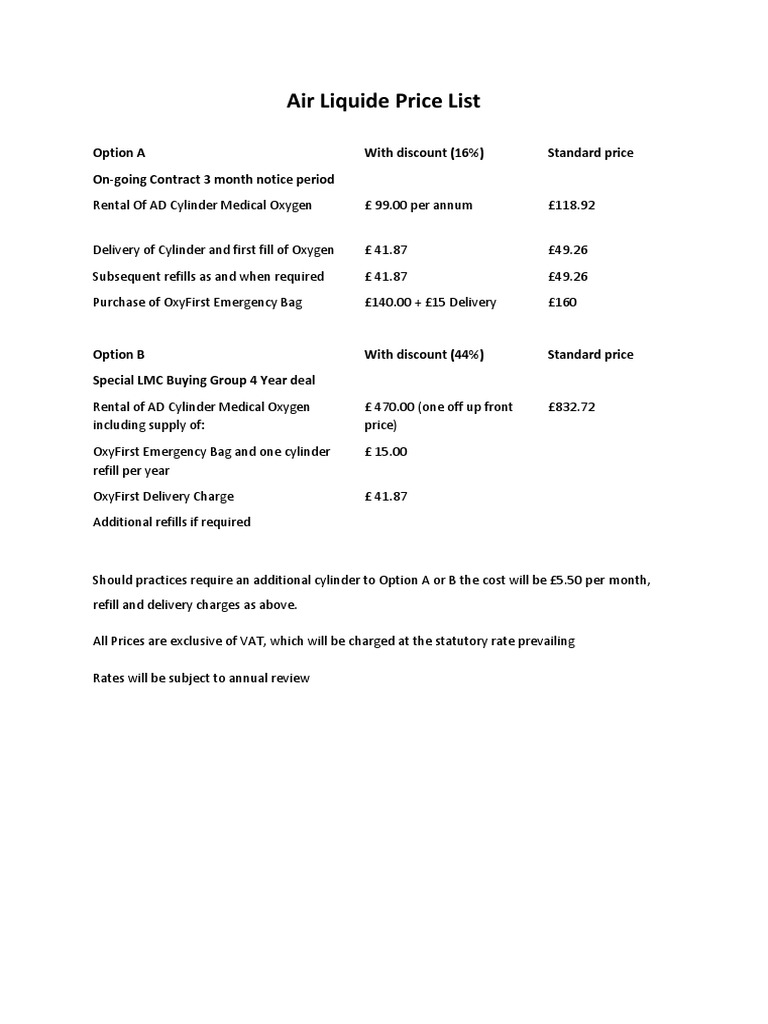 Air Liquide Price List | PDF | Technology & Engineering