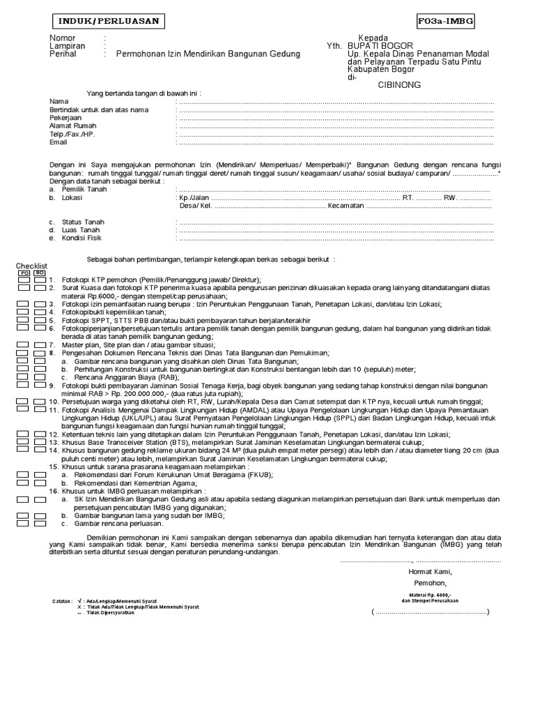 Formulir IMB Kabupaten Bogor F03-IMBG | PDF