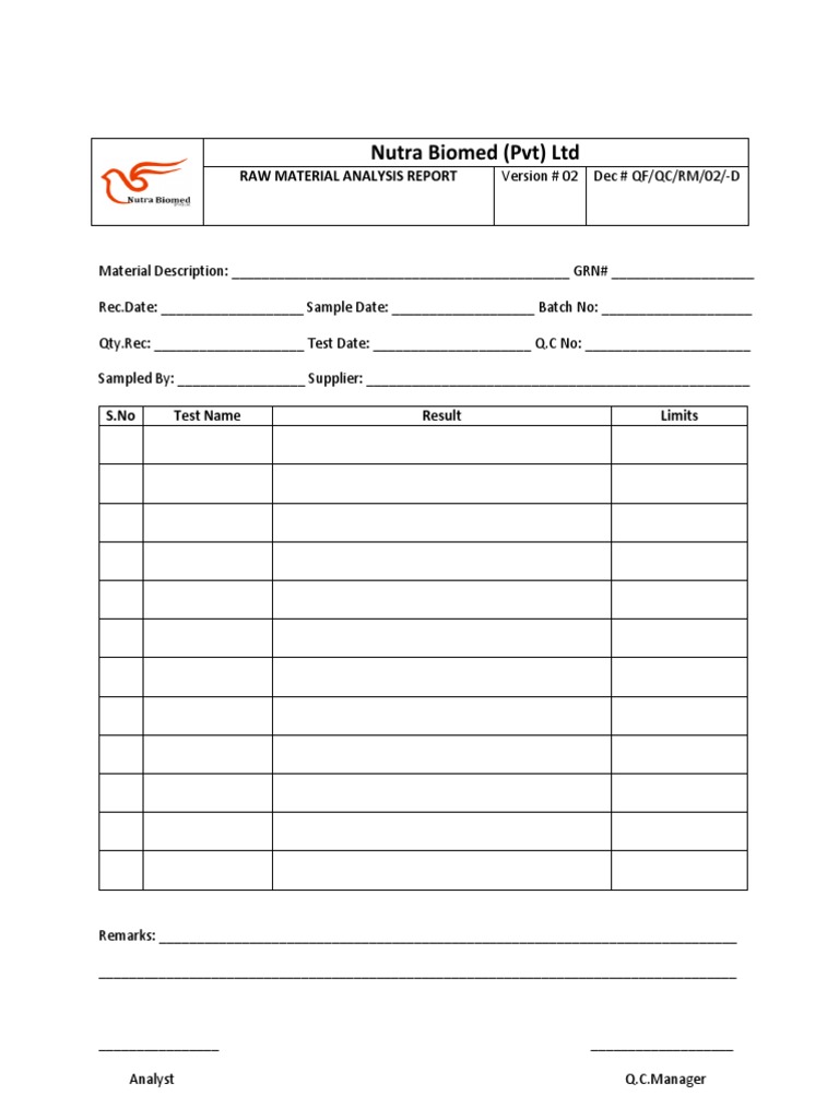 Raw Material Analysis Report | PDF