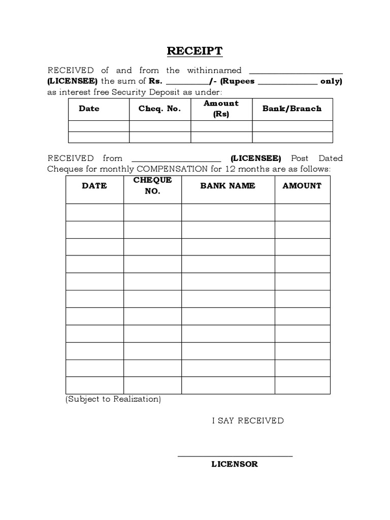 Deposit and PDC Receipt | PDF