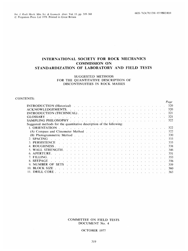Isrm SM Quantitative Description of Discontinuities - 1978 PDF | PDF