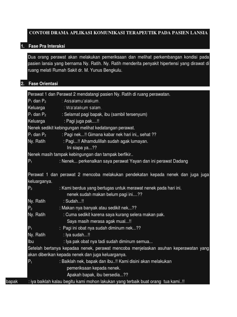 Contoh Drama Aplikasi Komunikasi Terapeutik Pada Pasien Lansia | PDF