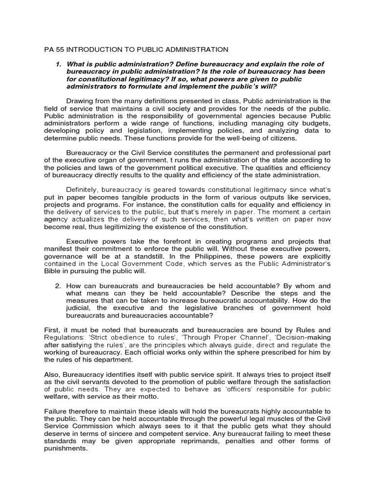 Pa 55 Introduction To Public Administration | PDF | Bureaucracy ...