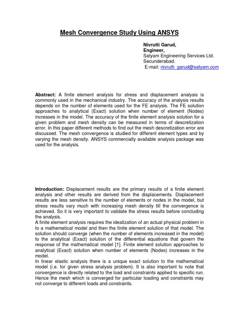 Mesh Convergence Study Using ANSYS PDF | PDF | Finite Element Method ...