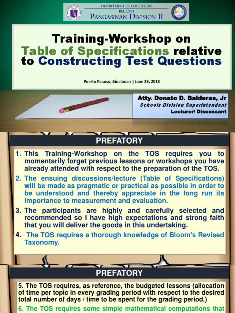 Training Workshop On Table Specifications Presentation | PDF ...