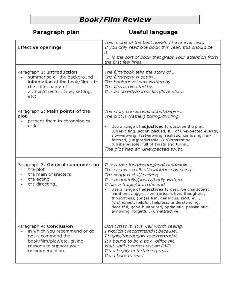 Book/Film Review Guide | PDF | General Fiction