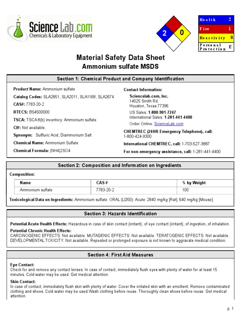 msds (nh4)2so4.doc | Potassium | Toxicity