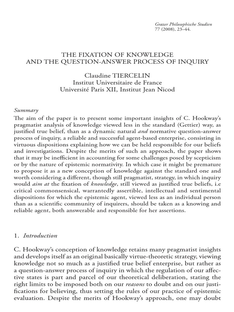 Inquiry and Knowledge Fixation Insights | PDF | Pragmatism | Inquiry