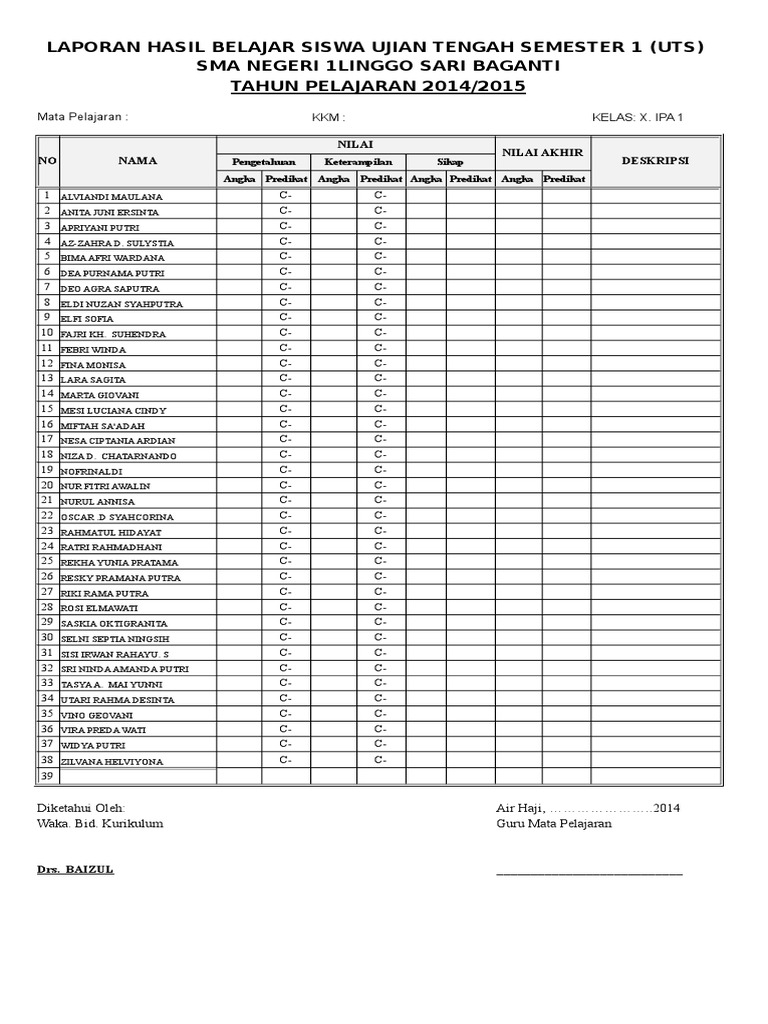 Blangko Nilai Mid | PDF