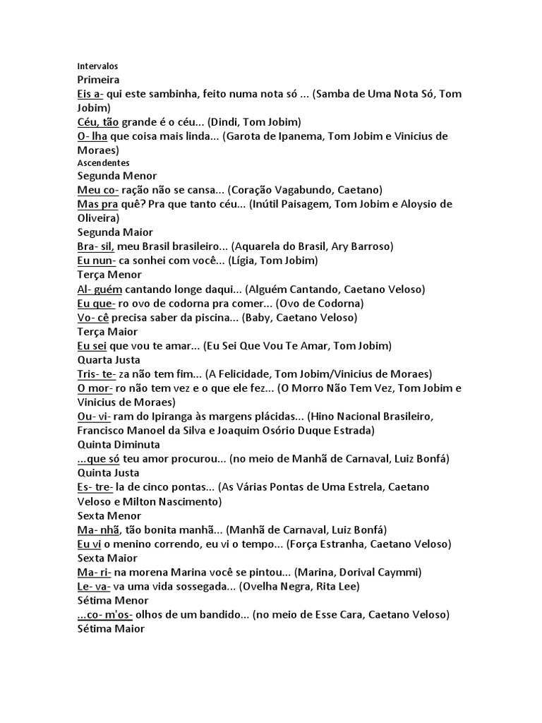 Intervalos e Músicas Brasileiras | PDF | Intervalo (música) | Lazer