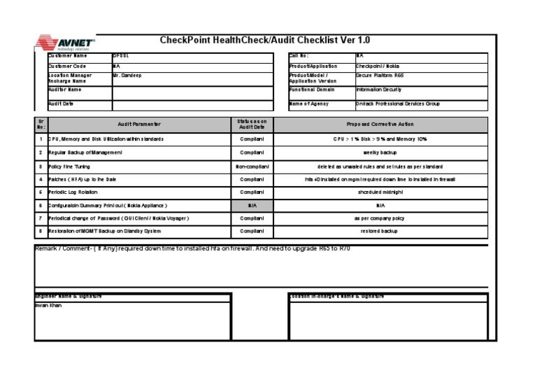 Checkpoint HealthCheck-Audit Checklist Ver 1 0 | PDF | Backup ...