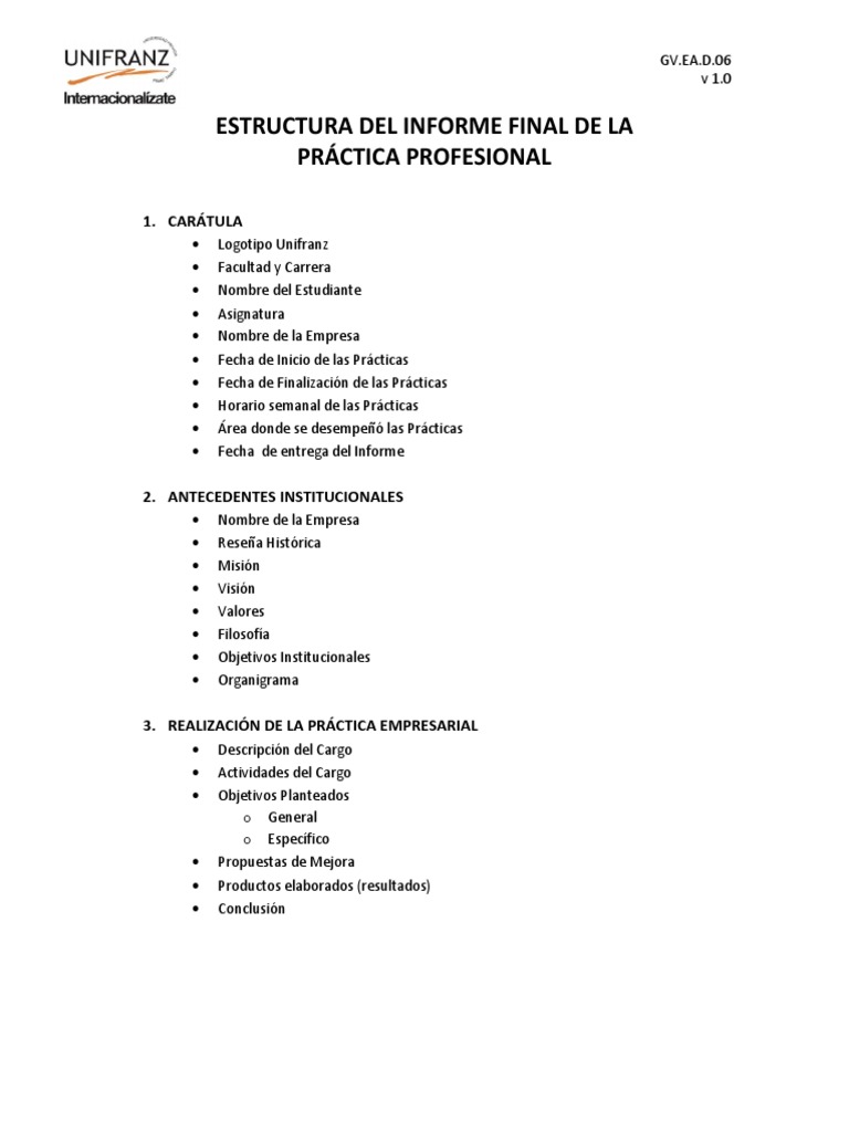 3.1 Estructura Del Informe Final de La Práctica Profesional | PDF