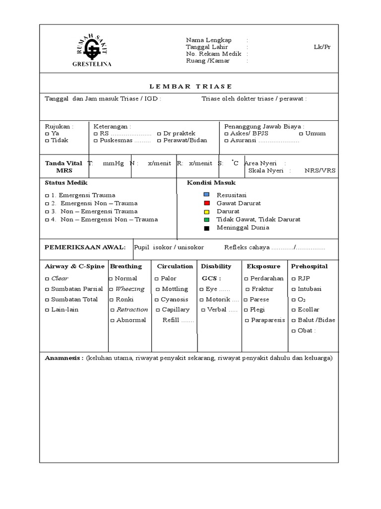 Lembar Triase IGD RSG | PDF