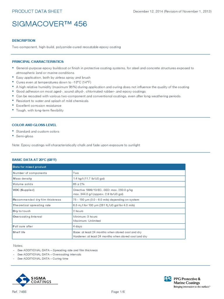 Sigmacover-456 Technical Data Sheet | PDF | Paint | Epoxy